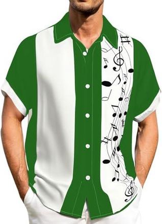 Generic Chemise boutonn&eacute;e &agrave; manches courtes pour homme, style r&eacute;tro des ann&eacute;es 1950, style rockabilly, chemise hawa&iuml;enne boutonn&eacute;e, chemise hawa&iuml;enne, chemise