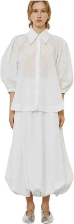 Meimeij Femme, Blouses et Chemises, Blanc, Taille: 46 FR Chemisier &agrave; Manches 3/4 Fronc&eacute;es et &Eacute;paules Pliss&eacute;es