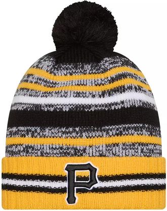 New Era Pittsburgh Pirates Onfield Sport Baseball-Strickm&uuml;tze mit B&uuml;ndchen, goldfarben, gestreift, MLB Cheer Cuff Knit Cap