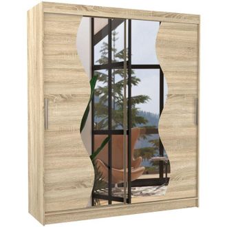 Les Tendances Les Tendances - Armoire de chambre moderne bois clair 2 portes coulissantes avec miroir Voky 180cm