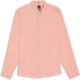 BOSS Herren C-LIAM-S-BD-C1-243 Regular-Fit Button-Down-Hemd aus Leinen Orange M