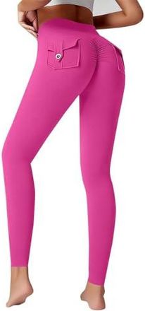 Generic Legging avec effet lifting des fesses pour femme, leggings cargo, pantalon dentra&icirc;nement et de course taille haute avec poches lat&eacute;rales, noir, Rose, 