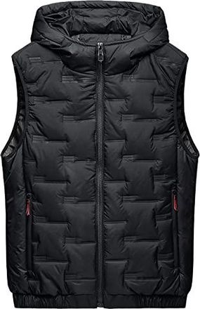 Feoya Homme Doudoune sans Manches à Capuche Hiver Chaud Blouson Gilet sans Manche Veste Epais en Hiver Capuche Style 1 Noir XXL