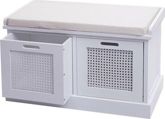 Hhg Sitzbank 809, Polsterbank Garderobenbank, Kissen Aufbewahrungsboxen Staufach 47x75x40cm weiß, Polster creme