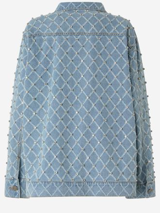 Pinko Womens Denim Jacket With Rhinestones Cotton Shirt