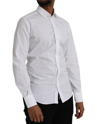 Dolce & Gabbana Mens White Cotton Long Sleeve Dress Gold Shirt