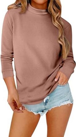 Generic Sous-v&ecirc;tements pour femmes &agrave; manches longues avec col montant, T-shirt basique, coupe ajust&eacute;e, hauts fins, pulls uni, Longsleeve, haut de rue, sous-v&ecirc;
