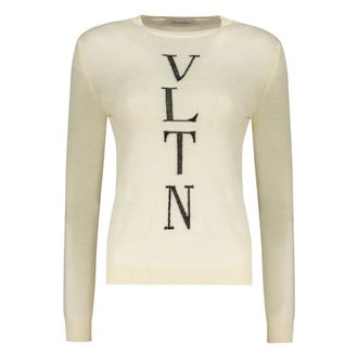 Valentino Garavani Femme, Pulls, Beige, Taille: 36 FR Pull en Laine C&ocirc;tel&eacute;e avec Logo Avant
