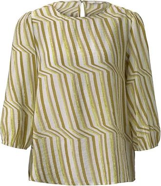 Tom Tailor Damen 1025818 Gemusterte Bluse mit Ballon&auml;rmeln, 26897-Green Watercolor Stripe, 44