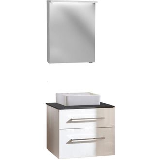 Fackelmann Oxford Badm&ouml;bel Set 3 Teile / Keramik Waschbecken / Waschtischunterschrank mit 2 Schubladen und Soft-Close / Waschtischplatte / Korpus & Front: Wei&szlig;