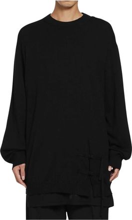 Yohji Yamamoto China Button Round Neck Po - Homme - Pulls - Noir - Taille: L