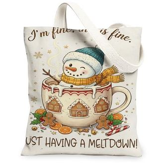 Generic Sacs fourre-tout en toile motif bonhomme de neige de No&euml;l, sacs d&eacute;picerie r&eacute;utilisables, mignons, l&eacute;gers et lavables, blanc, 13x15 Inch