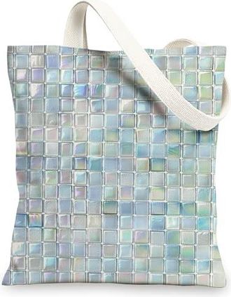 Generic Sacs fourre-tout en toile mosaïque, motif géométrique élégant, sacs de courses réutilisables, modernes artistiques, légers et lavables pour salle de s