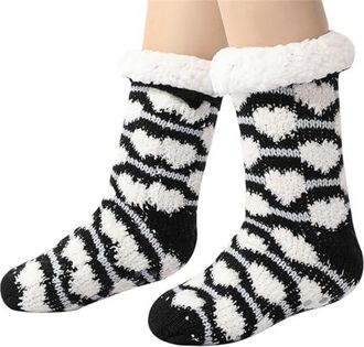 Generic Chaussettes de No&euml;l pelucheuses avec poign&eacute;es confortables pour les vacances dint&eacute;rieur pour femme (taille unique), Noir, taille unique