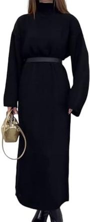 Minetom Robe Pull Longue Femme Hiver Col Roul&eacute; Manches Longues Maxi Robes en Tricot A Noir XL