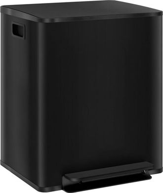 HOMCOM Poubelle de cuisine - HOMCOM - 2 compartiments 2 x 30L - couvercle &agrave; fermeture douce - acier inoxydable - 47,7x37,5x66,8cm - noir