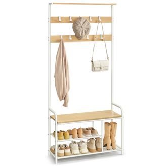 Vasagle Garderobenst&auml;nder, Garderobe, Kleiderst&auml;nder 9 Haken, Schuhbank, Ablage, 30 x 85 x 180,5 cm, f&uuml;r Flur, Schlafzimmer, kleine Wohnungen, modern, eichenf