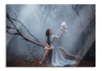 Pixxprint Glasbild, Wandbild aus Echtglas, Mystische Schönheit im nebeligen Wald, 80x60 cm, inkl. Aufhängung und Abstandshalter