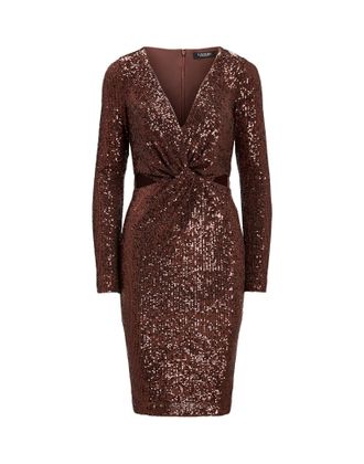 Ralph Lauren TWIST-FRONT SEQUINED COCKTAIL DRESS