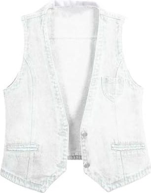 Generic Veste vintage courte sans manches &agrave; simple boutonnage pour femme, blanc, L