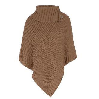 Knit Factory Nicky Poncho Tricot&eacute; - Cape Femme - Poncho Femme - Poncho pour lAutomne et lHiver - Poncho en Laine et Acrylique - avec col &eacute;charpe - Nude - Taille Un