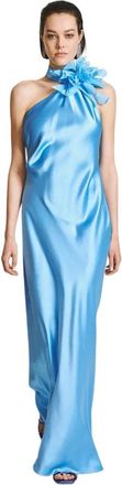 Access Fashion Access Fashion, Femme, Robes, Bleu, Taille: 36 FR Robe Maxi Nuisette avec Col Attach&eacute; et Broche Fleur Assortie