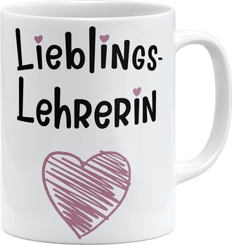 OM3 Herz + Lieblingslehrerin Tasse f&uuml;r Lehrer Geschenkidee - Keramik Becher - 11oz 325ml - Beidseitig Bedruckt - Weiss