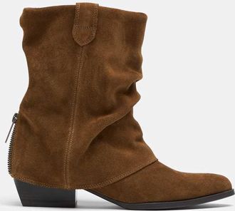 Stradivarius bottines en cuir effet vache, souples, &agrave; talon moyen, couleur tan-Marron
