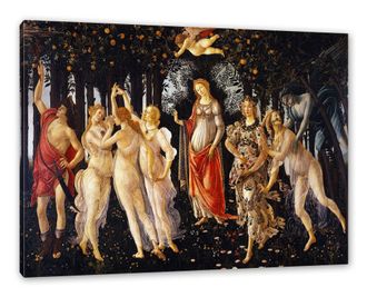 Pixxprint Sandro Botticelli - Frühling Primavera, Größe: 100x70cm, Leinwandbild, fertig gespannt, Wandbild, Dekoration, Kunstdruck, kein Poster