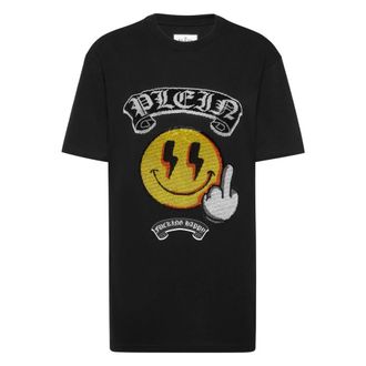 Philipp Plein Femme, Tops, Noir, Taille: 40 FR T-Shirt Man Fit Smile