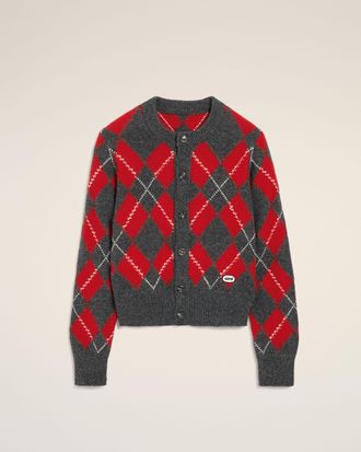 Ami Ami Paris - Cardigan gris motif argyle rouge en laine Gris Carbone & rubis Rouge - Taille : XS - pour Femme