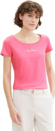 Tom Tailor Damen Basic T-Shirt mit Logo-Print, 15799 - Carmine Pink, XXXL