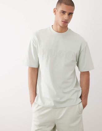 HUGO BOSS HUGO Red - T-shirt en jersey de coton &agrave; logo r&eacute;fl&eacute;chissant - Vert clair