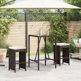 vidaXL vidaXL Garten-Barhocker mit Kissen 2 Stk. Braun Poly Rattan