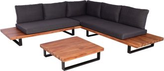 Hhg Non Utilizzato] Set Salotto Giardino Esterno Salottino Hhg 641 Legno Acacia Alluminio Marrone Con Cuscini Grigio Scuro