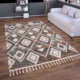 Paco Home Paco Home - Tapis Salon Chambre Adulte Poil Long Shaggy Moderne Boho Scandinave Franges 120x160 cm, Multicolore