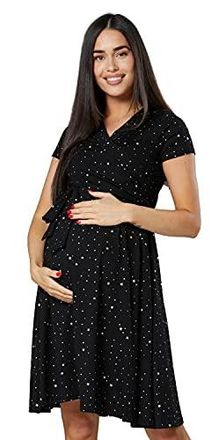 Happy Mama Happy Mama.Maternit&eacute; dallaitement Femme Robe Manche Courte Couche Double.598p (Noir avec &eacute;toiles dor, 36, S)