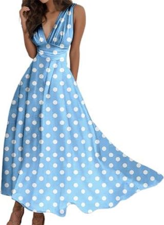 Generic Robe d&eacute;t&eacute; sans manches &agrave; col en V avec poche pour femme - Robe d&eacute;t&eacute; midi &eacute;vas&eacute;e - Robe d&eacute;t&eacute; boh&egrave;me pour les vacances de plage - Robe ample pour les va