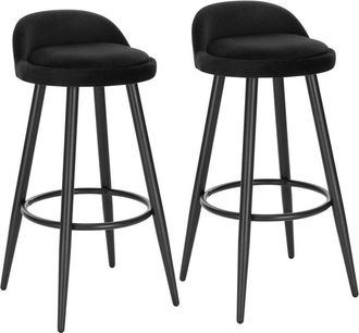 Woltu Woltu - Lot de 2 Tabouret de Bar Chaise de Bar en Velours, Tabouret Bistro avec Repose-Pieds en m&eacute;tal, Gris Fonc&eacute;