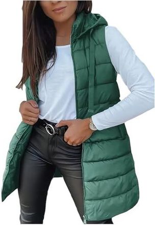 Generic Manteau gilet Long for femmes, veste rembourr&eacute;e de Style Parka sans manches, gilet long matelass&eacute; &eacute;pais for lautomne et lhiver(Green,5XL)