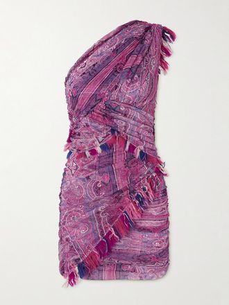 Isabel Marant Asymmetrisches Minikleid Aus Bedruckter Gaze Mit Fransen - Lila