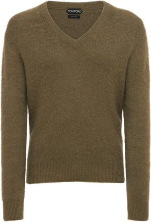 Tom Ford Homme, Pulls, Brun, Taille: S Pull vert olive &agrave; col en V