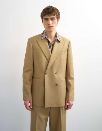 Topman Locker geschnittene Anzugjacke aus Twill in Beige-Neutral