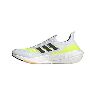 adidas Adidas Mens Ultraboost 21 Running Shoe, White/Black/Solar Yellow, Numeric_5_Point_5