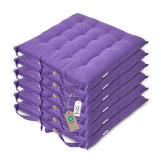 Homescapes 6er Set Stuhlkissen 40x40 cm lila - Sitzkissen Outdoor/Indoor mit Baumwollbezug, Sitzpolster waschbar und Oeko-TEX-Zertifiziert f&uuml;r Esszimmer-, K&uuml;chen