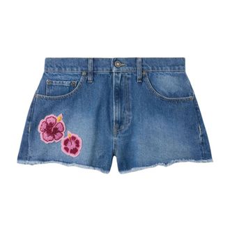 MC2 Saint Barth Femme, Shorts, Bleu, Taille: 40 FR Short en denim avec patchs floraux brod&eacute;s