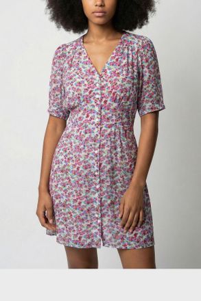 Gerard Darel Robe mi-longue &agrave; fleurs - Rose vif