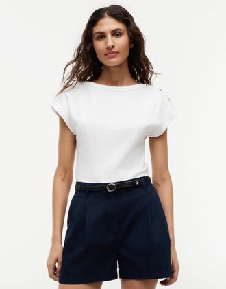 Tommy Hilfiger T-shirt &agrave; encolure bateau et boutons dor&eacute;s - Blanc