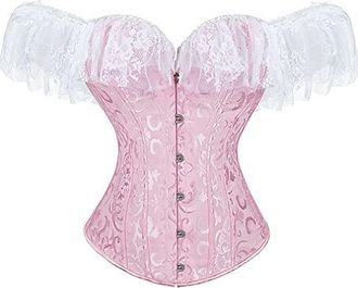 Grebrafan Corset avec Bretelle Bustier Broderie Gothique (EUR(40-42) 2XL, Rose)