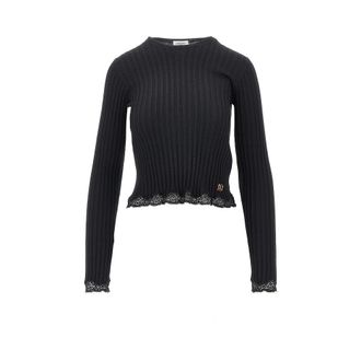 Saint Laurent Ribbed knit top with lace hem Woman S
